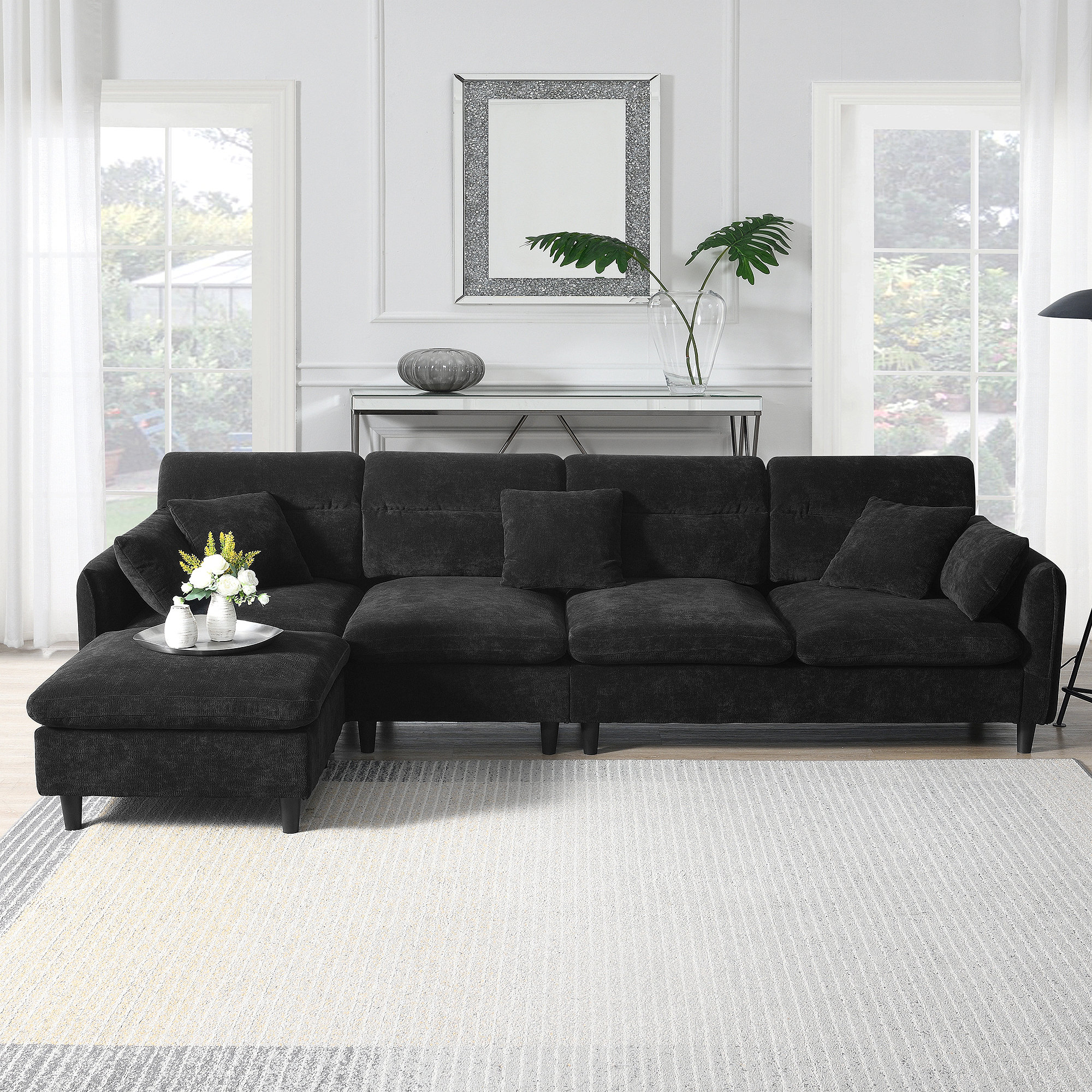 Latitude Run® 110*62" Modern Convertible Sectional Sofa,L-Shaped Reversible Couch Set With Free ...
